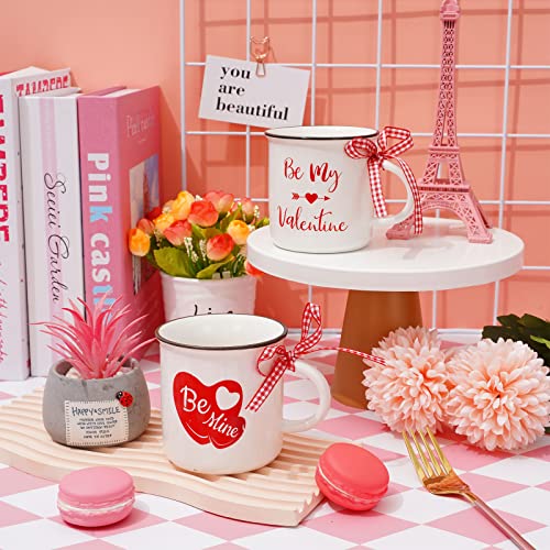 Whaline 6Pcs Valentine's Day Mini Coffee Mug with Ribbon Red Heart Mini Mug Love Be My Valentine Tiered Tray Decor for Valentine's Day Anniversary Table Centerpieces Decoration