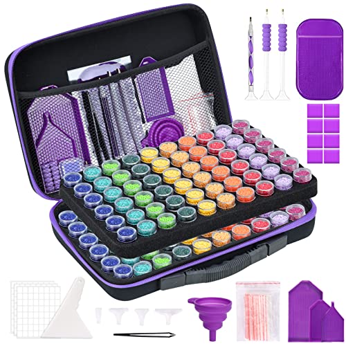 Quefe 120 Slots Diamond Painting Storage Containers, Diamond Painting Kits Art Accessories and Tools Portable Box with Shockproof Jars for DIY Diamond Art Craft Jewelry Bead Rhinestones Organizer