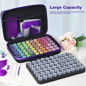 Quefe 120 Slots Diamond Painting Storage Containers, Diamond Painting Kits Art Accessories and Tools Portable Box with Shockproof Jars for DIY Diamond Art Craft Jewelry Bead Rhinestones Organizer