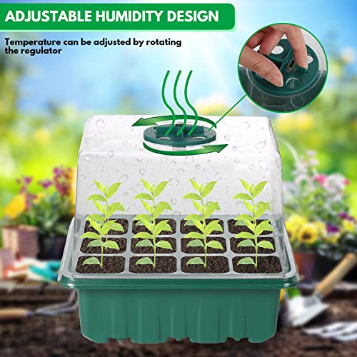 Kirumie Seed Starter Tray with Grow Light, 6Pcs Seed Starter Kit, Seedling Starter Trays with Humidity Domes, Plant Germination Trays with Timing Controller for Greenhouse(12 Cells per Tray)