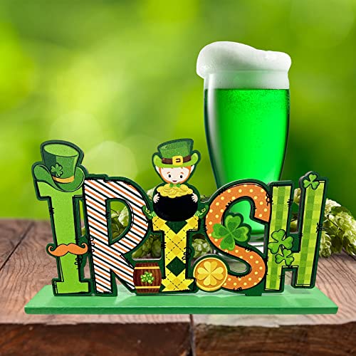 4Pcs St. Patrick's Day Wooden Table Sign Decorations Lucky Shamrock Irish Themed Tabletop Centerpiece Signs for Home Office Party Supplies