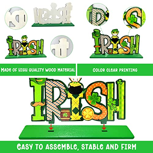 4Pcs St. Patrick's Day Wooden Table Sign Decorations Lucky Shamrock Irish Themed Tabletop Centerpiece Signs for Home Office Party Supplies