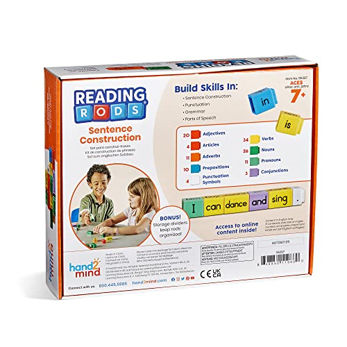 hand2mind Reading Rods Sentence Construction, Sentence Building for Kids, Parts of Speech Linking Cubes, Learn to Read Toys, Reading Tools for Kids, Science of Reading Manipulatives