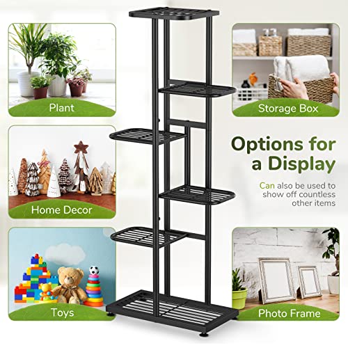 POKIPO Plant Stand for Indoor Outdoor Plants, Tall Metal Plant Shelf Corner Flower Stands Holders, Multiple Tiered Shelves Rack for Patio Garden Living Room Balcony Bedroom (6 Tier 7 Potted, Black)