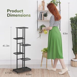 POKIPO Plant Stand for Indoor Outdoor Plants, Tall Metal Plant Shelf Corner Flower Stands Holders, Multiple Tiered Shelves Rack for Patio Garden Living Room Balcony Bedroom (6 Tier 7 Potted, Black)