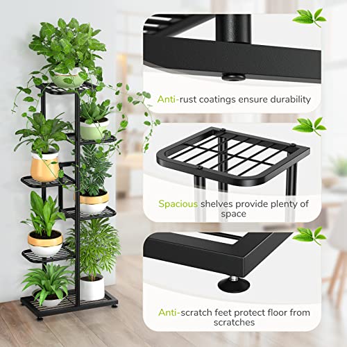 POKIPO Plant Stand for Indoor Outdoor Plants, Tall Metal Plant Shelf Corner Flower Stands Holders, Multiple Tiered Shelves Rack for Patio Garden Living Room Balcony Bedroom (6 Tier 7 Potted, Black)