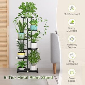 POKIPO Plant Stand for Indoor Outdoor Plants, Tall Metal Plant Shelf Corner Flower Stands Holders, Multiple Tiered Shelves Rack for Patio Garden Living Room Balcony Bedroom (6 Tier 7 Potted, Black)