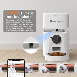 DLT-DELOTA Floodlight Outdoor Home Automatic Cat Feeder with Camera,4L Automatic Cat Feeders with 4MP Camera, 10s Voice Recorder, 2.4G WiFi Cat Feeder Automatic with Smart APP Control and Timer