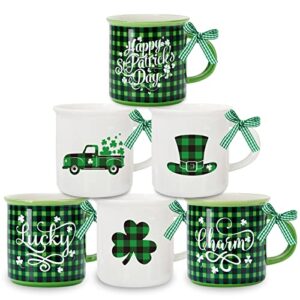 whaline 6pcs st. patrick's day mini coffee mug with ribbon green black plaid shamrock hat truck mini mug irish holiday tiered tray decor for holiday table centerpieces decor housewarming gift