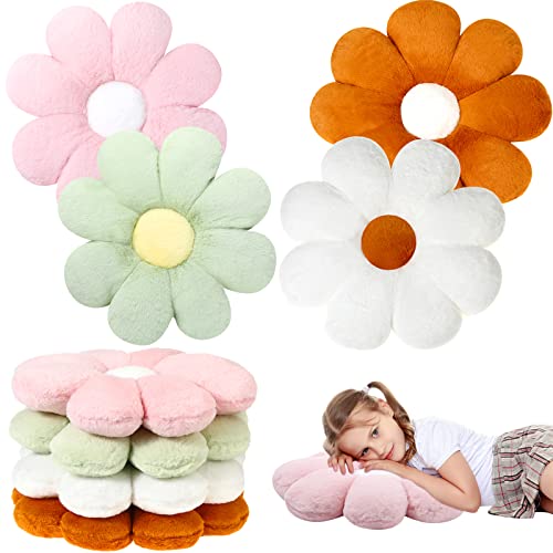 4 Pcs 18 Inch Flower Pillow Daisy Shaped Floor Pillows Cute Throw Pillow Decorative Cushions for Bedroom Sofa Chair Room Decor(White, Brown, Pink, Light Green)