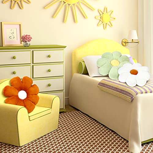 4 Pcs 18 Inch Flower Pillow Daisy Shaped Floor Pillows Cute Throw Pillow Decorative Cushions for Bedroom Sofa Chair Room Decor(White, Brown, Pink, Light Green)