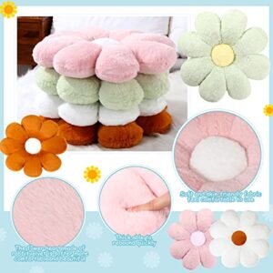 4 Pcs 18 Inch Flower Pillow Daisy Shaped Floor Pillows Cute Throw Pillow Decorative Cushions for Bedroom Sofa Chair Room Decor(White, Brown, Pink, Light Green)