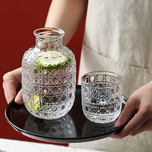 Bedside Water Carafe And Glass Set, Water Carafe With Glass Cup For Nightstand, Bedside Night Carafe For A Handy Midnight Drink, Glass Mouthwash Decanter For Bathroom, Guest Room