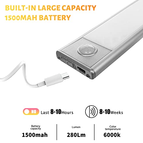 UYICOO Under Cabinet Lights, Wireless Motion Sensor Closet Light, 1500 mAh USB Rechargeable Kitchen Cupboard Night Light, 30-LED 20cm/7.8inch Magnetic Battery Powered Operated Cupboard Light