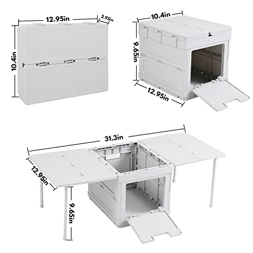 Kirumie Camping Folding Table with Storage Camping Box, Folding Storage Box with Lid, Chuck Box, Camping Storage Box Portable Compartment for Camping, Fishing, Home Party, Picnic, Indoor, 24L, Grey