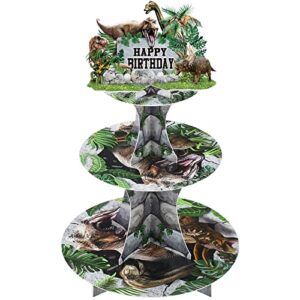 dinosaur cupcake stand dinosaur cardboard cupcake holder dinosaur cupcake stand set dinosaur dessert tower holder 3 tier dino mini cake stand for kids birthday dinosaur theme party decorations