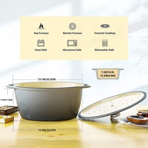 HUABANG Enameled Cast Iron Dutch Oven with Lid,Cast Iron Pot, Diameter Suitable For All Kinds of Cookware and Induction Cooker,Dishwasher,Suitable for Making Food (7.3 Quart, Oyster Oval)