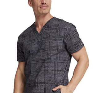 Dickies EDS Men Scrubs Top V-Neck DK725, L, Plaid Distress