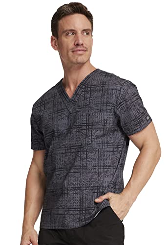 Dickies EDS Men Scrubs Top V-Neck DK725, L, Plaid Distress