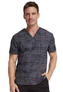 dickies eds men scrubs top v-neck dk725, l, plaid distress