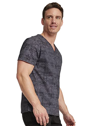 Dickies EDS Men Scrubs Top V-Neck DK725, L, Plaid Distress