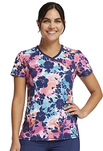 Cherokee Infinity Women Scrubs Top Mock Wrap CK608, XL, Artistic Blooms