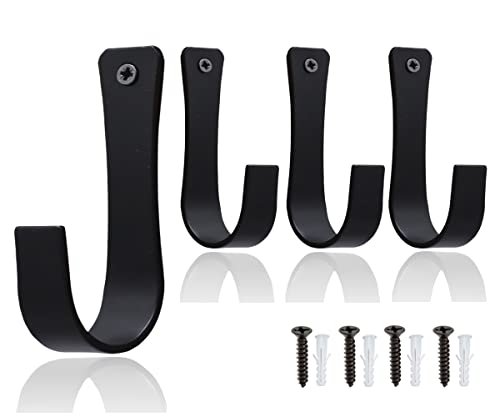 The Metal Magician Set of 4 Coat Hooks Wall Mounted Wrought Iron Hanger Farmhouse Rustic Key Holder Towel, Handbags, Hat Hanging Perfect for Bathroom, Kitchen, Living Room (Black)