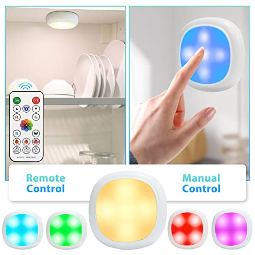 UYICOO Under Cabinet Lights Wireless, Puck Lights with Remote, USB Rechargeable LED Closet Lights with Timing, 3500K 16 Color Dimmable Kitchen Counter Bedroom Stick on Light