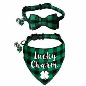 stmk 2 pack st. patrick's day cat collar bandana with bell, breakaway cat bandana collars with bell charm for st. patrick's day cats kittens costumes (st. patrick's day bow tie & bandana collar)