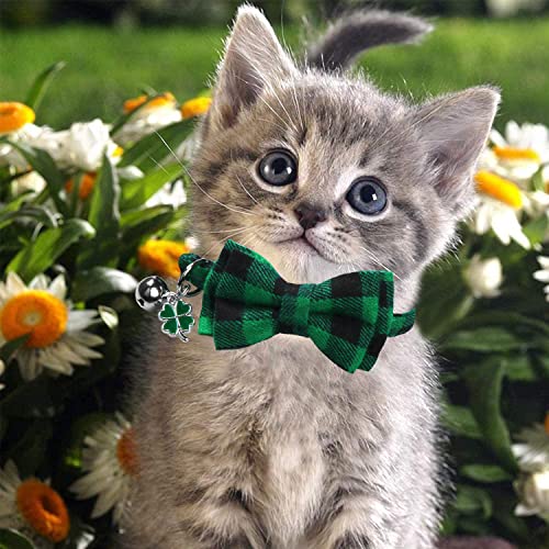 STMK 2 Pack St. Patrick's Day Cat Collar Bandana with Bell, Breakaway Cat Bandana Collars with Bell Charm for St. Patrick's Day Cats Kittens Costumes (St. Patrick's Day Bow Tie & Bandana Collar)