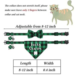 STMK 2 Pack St. Patrick's Day Cat Collar Bandana with Bell, Breakaway Cat Bandana Collars with Bell Charm for St. Patrick's Day Cats Kittens Costumes (St. Patrick's Day Bow Tie & Bandana Collar)