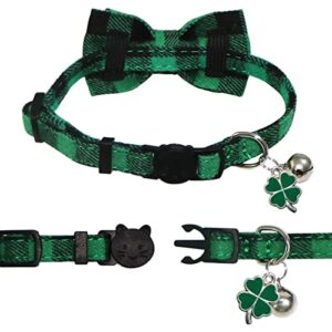 STMK 2 Pack St. Patrick's Day Cat Collar Bandana with Bell, Breakaway Cat Bandana Collars with Bell Charm for St. Patrick's Day Cats Kittens Costumes (St. Patrick's Day Bow Tie & Bandana Collar)