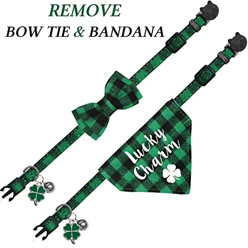 STMK 2 Pack St. Patrick's Day Cat Collar Bandana with Bell, Breakaway Cat Bandana Collars with Bell Charm for St. Patrick's Day Cats Kittens Costumes (St. Patrick's Day Bow Tie & Bandana Collar)