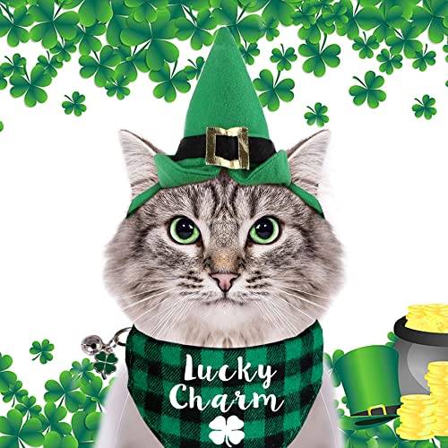 STMK 2 Pack St. Patrick's Day Cat Collar Bandana with Bell, Breakaway Cat Bandana Collars with Bell Charm for St. Patrick's Day Cats Kittens Costumes (St. Patrick's Day Bow Tie & Bandana Collar)