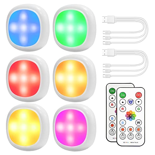 UYICOO Under Cabinet Lights, Puck Lights with Remote, USB Rechargeable LED Closet Wireless Lights with Timing, 3500K 16 Color Dimmable Kitchen Counter Bedroom Stick on Light