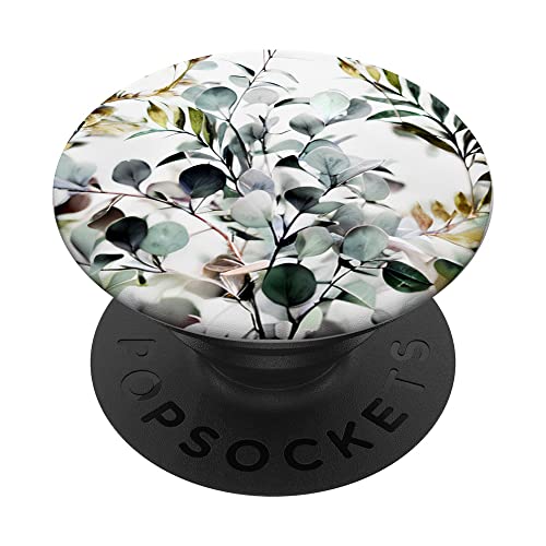 Eucalyptus green blossom flower leaves floral branches PopSockets Swappable PopGrip