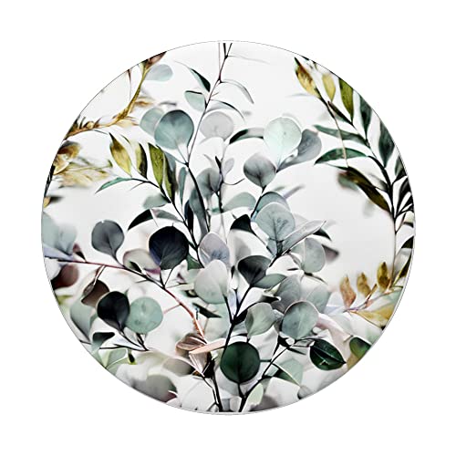 Eucalyptus green blossom flower leaves floral branches PopSockets Swappable PopGrip