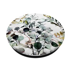 Eucalyptus green blossom flower leaves floral branches PopSockets Swappable PopGrip