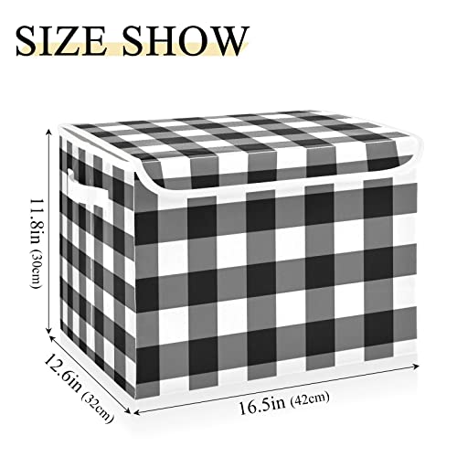 Black White Buffalo Plaid Storage Bins with Lids Collapsible Storage Box Basket with Lid Closet Organizer Containers Storage Boxes for Organizing for Office Cars Balcony Outside Home