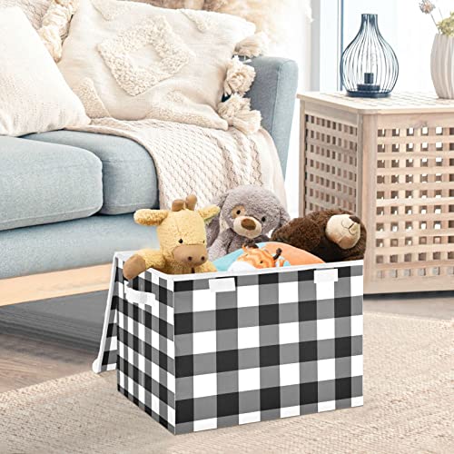 Black White Buffalo Plaid Storage Bins with Lids Collapsible Storage Box Basket with Lid Closet Organizer Containers Storage Boxes for Organizing for Office Cars Balcony Outside Home