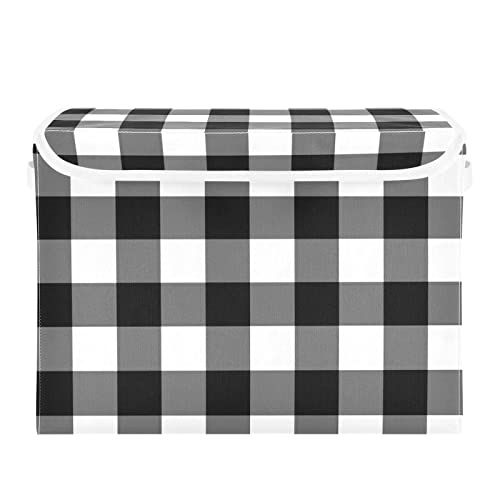 Black White Buffalo Plaid Storage Bins with Lids Collapsible Storage Box Basket with Lid Closet Organizer Containers Storage Boxes for Organizing for Office Cars Balcony Outside Home