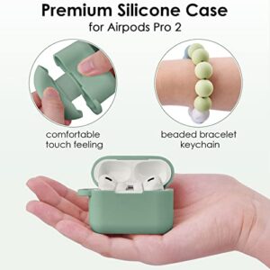 Case for AirPods Pro 2nd Generation 2022, Filoto Cute Apple AirPod Pro 2 Cover for Women Girls, Silicone Case with Wristlet Bracelet Keychain Credit Card Holder Purse Accessories(Cactus Green)