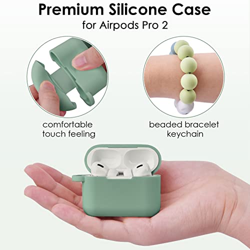 Case for AirPods Pro 2nd Generation 2022, Filoto Cute Apple AirPod Pro 2 Cover for Women Girls, Silicone Case with Wristlet Bracelet Keychain Credit Card Holder Purse Accessories(Cactus Green)