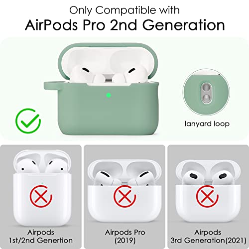 Case for AirPods Pro 2nd Generation 2022, Filoto Cute Apple AirPod Pro 2 Cover for Women Girls, Silicone Case with Wristlet Bracelet Keychain Credit Card Holder Purse Accessories(Cactus Green)