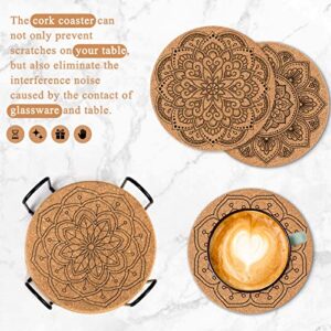 10 Pieces Cork Coasters for Drinks, Billbotk Cup Coasters with Holder for Coffee Table Tabletop Protection, Home Decor, Suitable for Cups, Mugs, Drinks