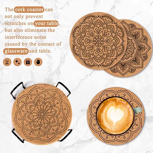 10 Pieces Cork Coasters for Drinks, Billbotk Cup Coasters with Holder for Coffee Table Tabletop Protection, Home Decor, Suitable for Cups, Mugs, Drinks