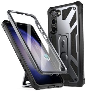 poetic spartan case for galaxy s23+ plus 5g 6.7", fingerprint id, rugged shockproof cover, kickstand, metallic gun metal