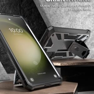 Poetic Spartan Case for Galaxy S23+ Plus 5G 6.7", Fingerprint ID, Rugged Shockproof Cover, Kickstand, Metallic Gun Metal