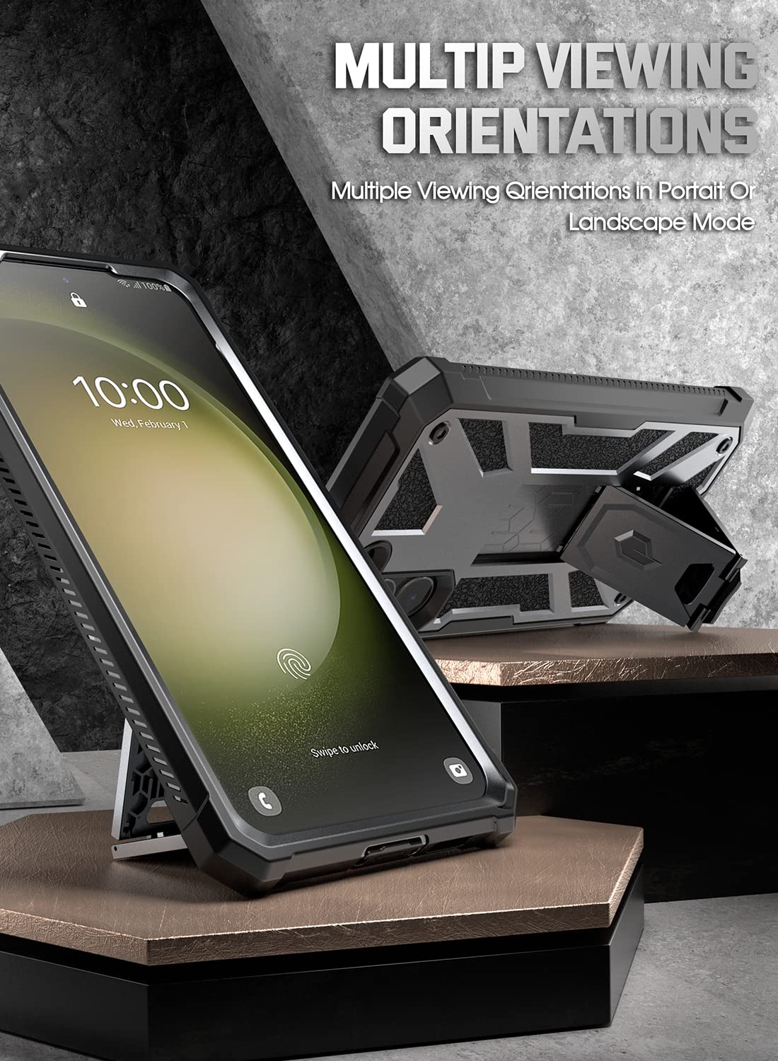 Poetic Spartan Case for Galaxy S23+ Plus 5G 6.7", Fingerprint ID, Rugged Shockproof Cover, Kickstand, Metallic Gun Metal