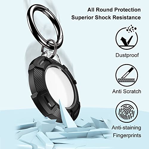 SNOAONS Custom Airtag Holder Case with Anti-Lost Keychain, Personalized Scratch Resistant PC+TPU Airtag Protective Cover, Airtag Accessories for Keys, Backpacks,Cameras & Pet (Black)